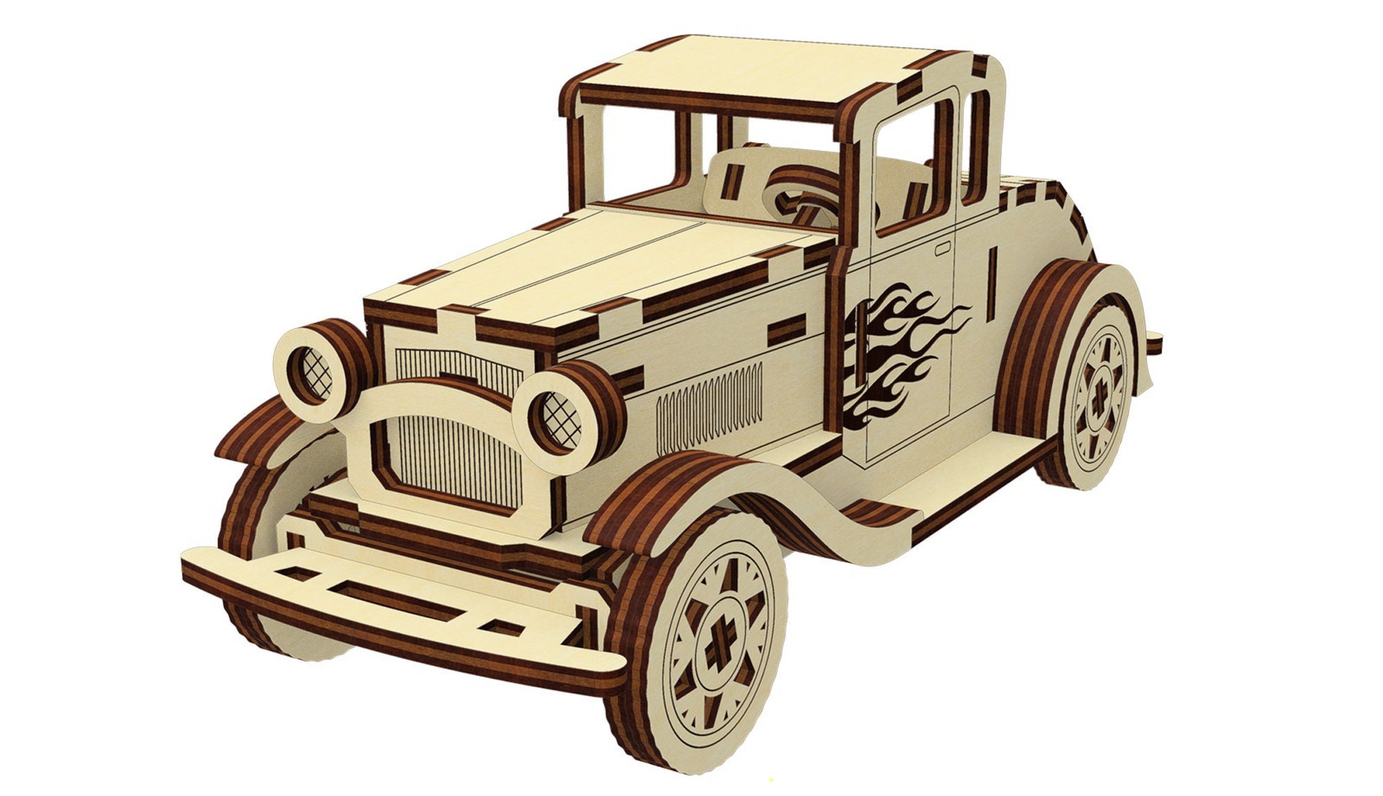 Old car - SVG Laser Cut File, 3d Plywood Design of Roadster, Vector ...