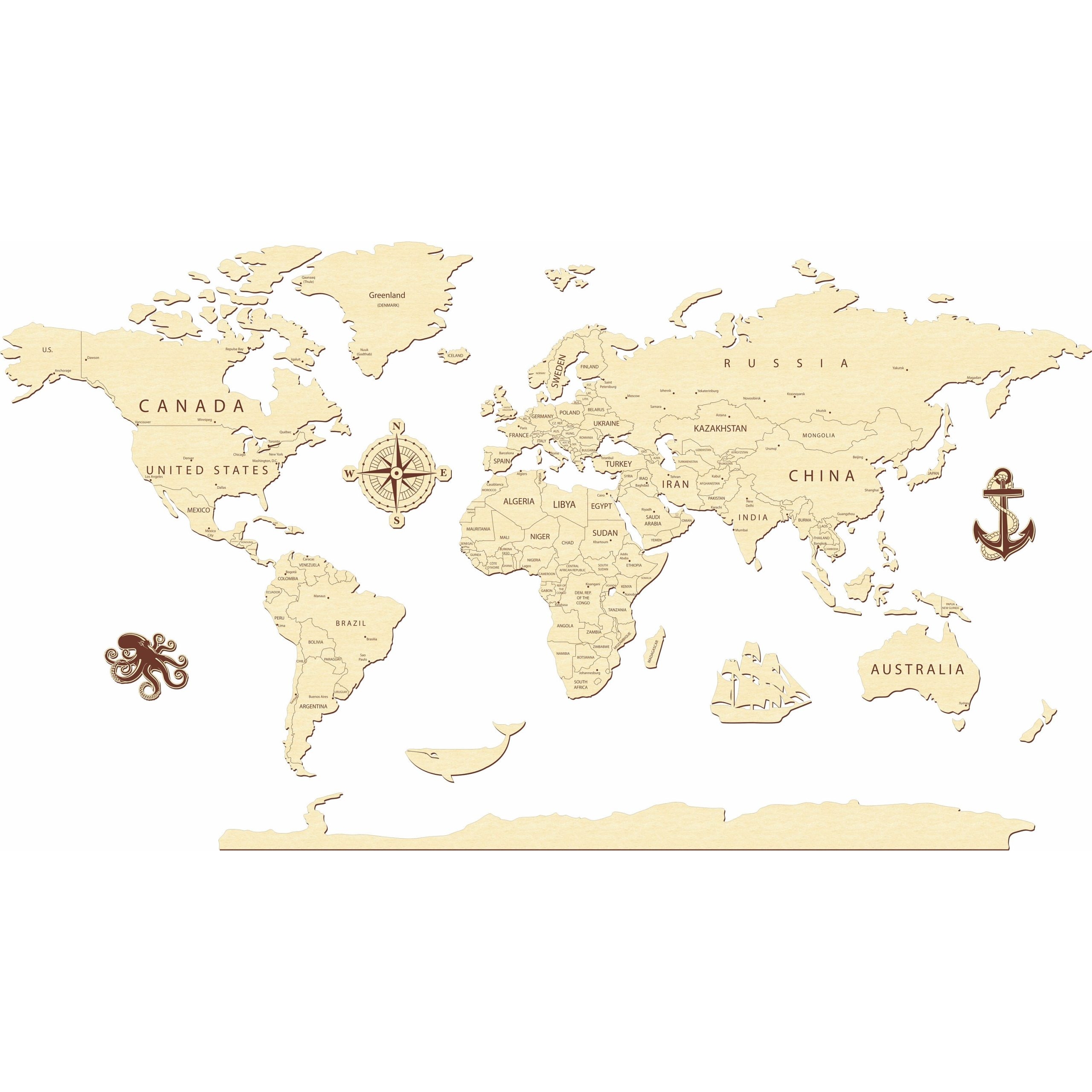 World map - laser cut file, laser engraving pattern - 3DSure