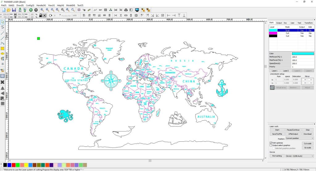 World map - laser cut file, laser engraving pattern - 3DSure
