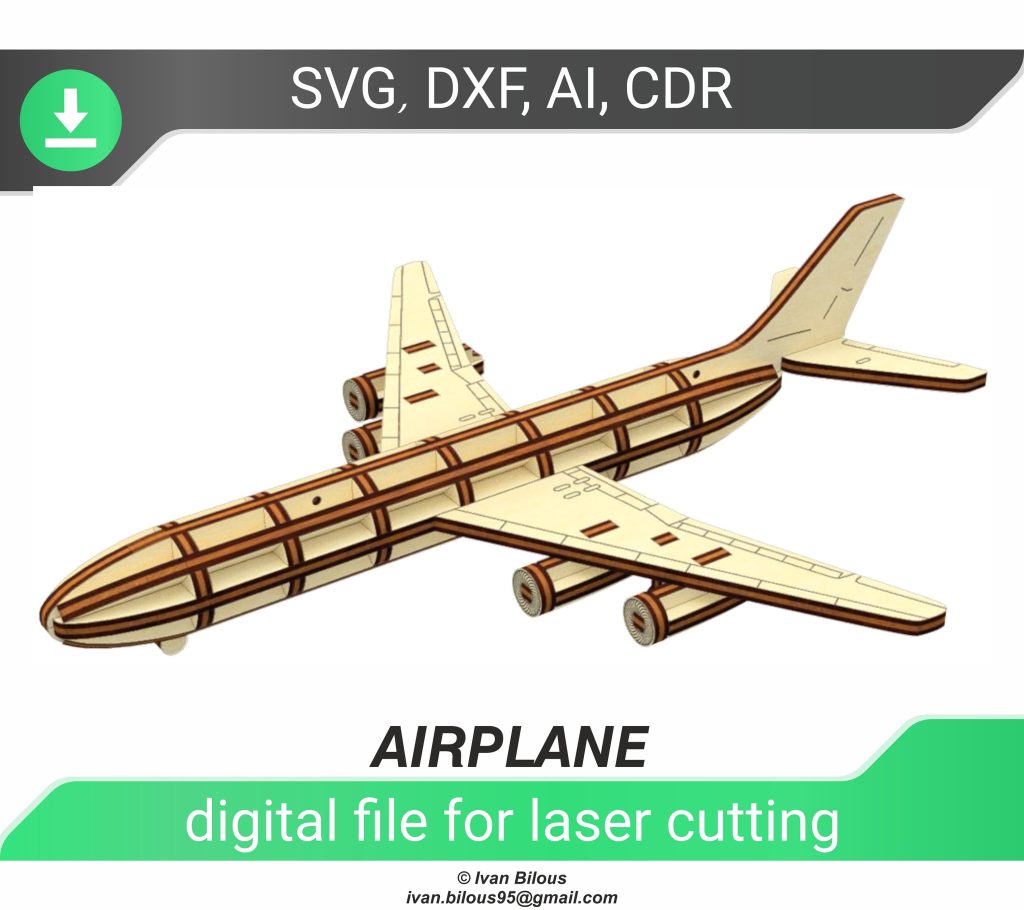 Airplane - SVG laser cut file, Glowforge pattern - 3DSure