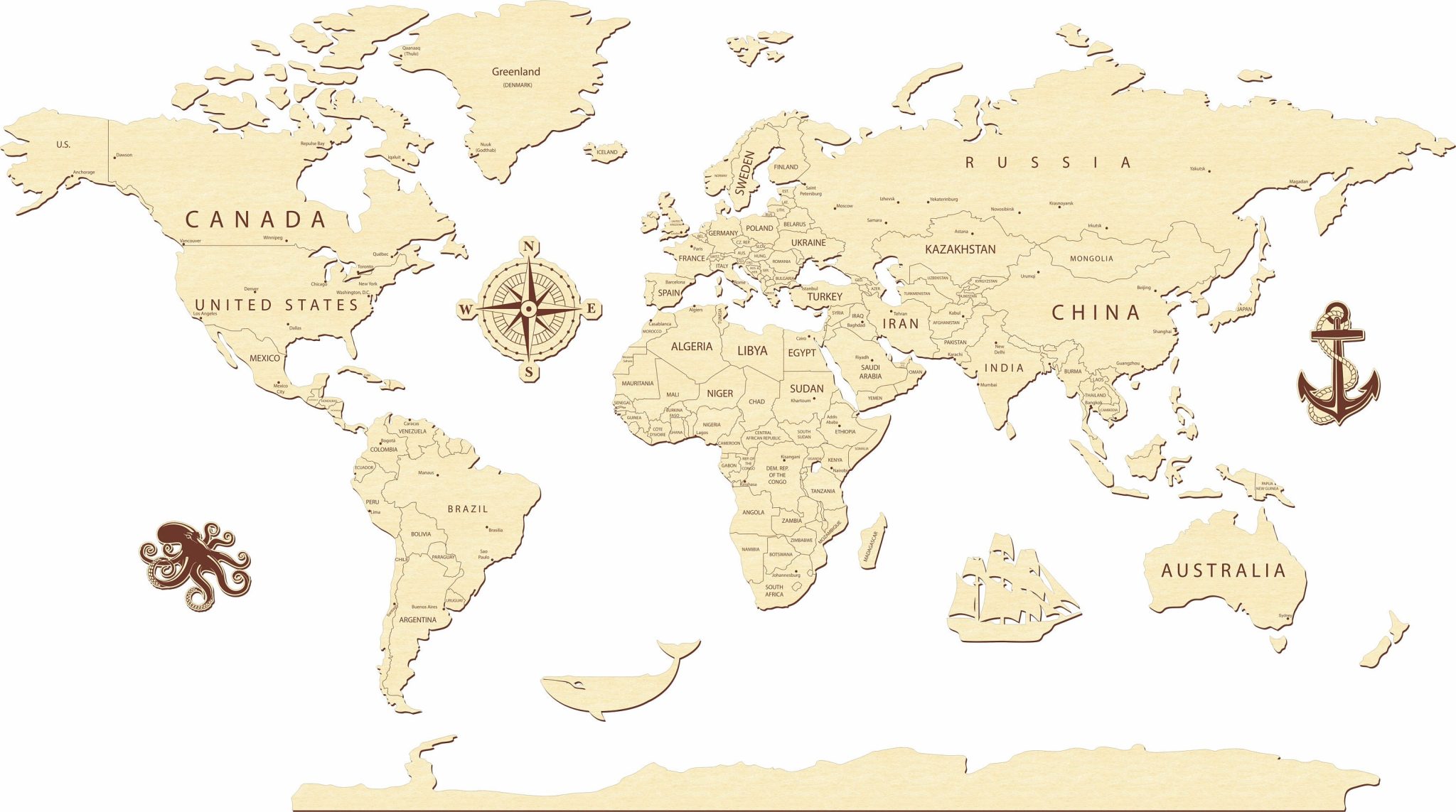 World map - laser cut file, laser engraving pattern - 3DSure
